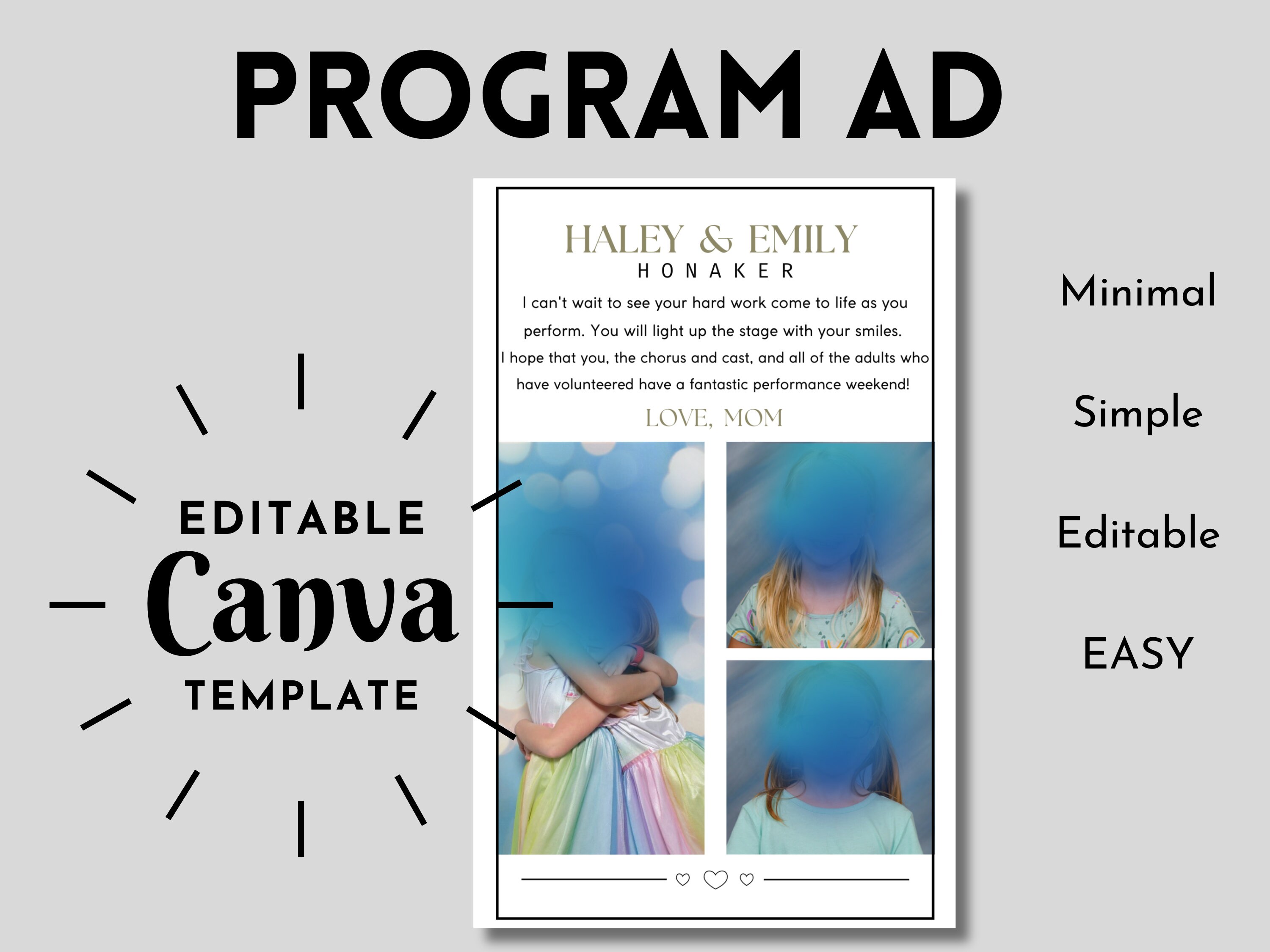 Minimalist Ad for Programs or Playbill - Editable Template - Etsy