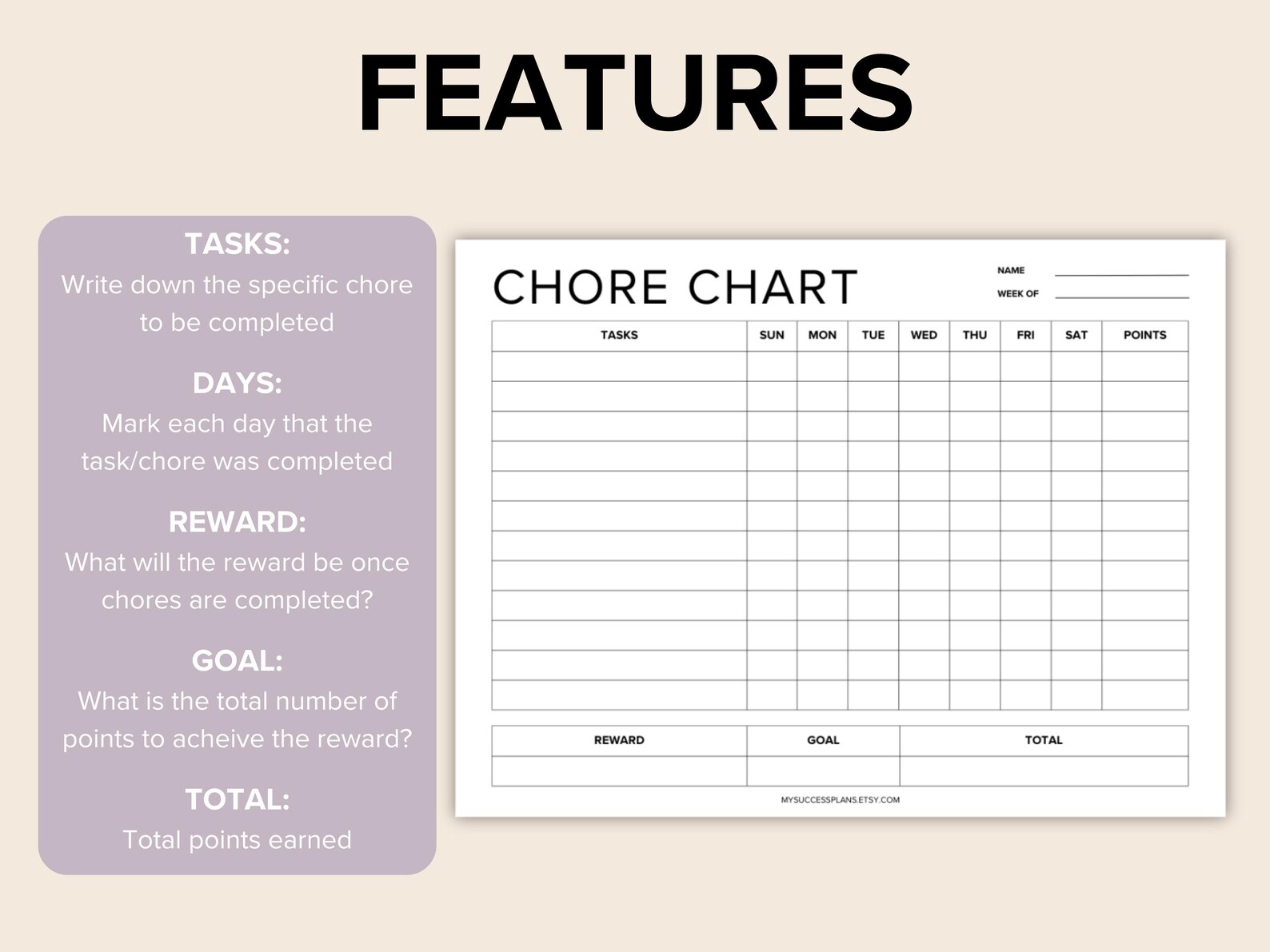 Chore Chart for Kids & Adults Printable Template, Minimalist Weekly ...