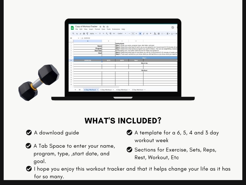 Workout Tracker Spreadsheet, Google Sheets, Fitness Journal, Digital ...