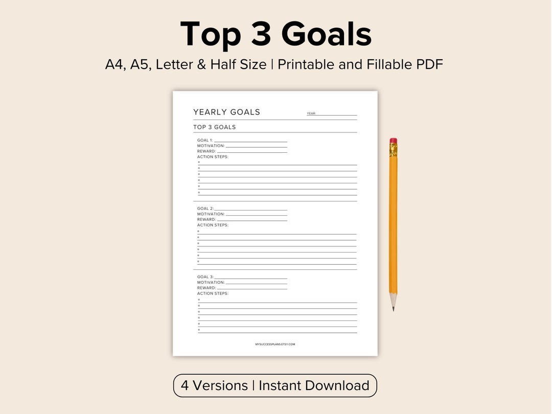 Top 3 Goals - Yearly Goals, Quarterly Goals, Monthly Goals, Weekly ...