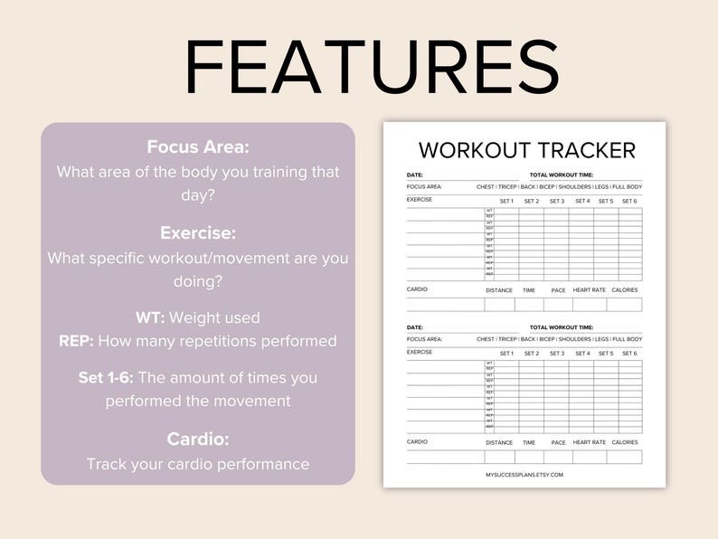 Workout Tracker Printable, Daily Exercise Log, Fitness Journal, Workout ...