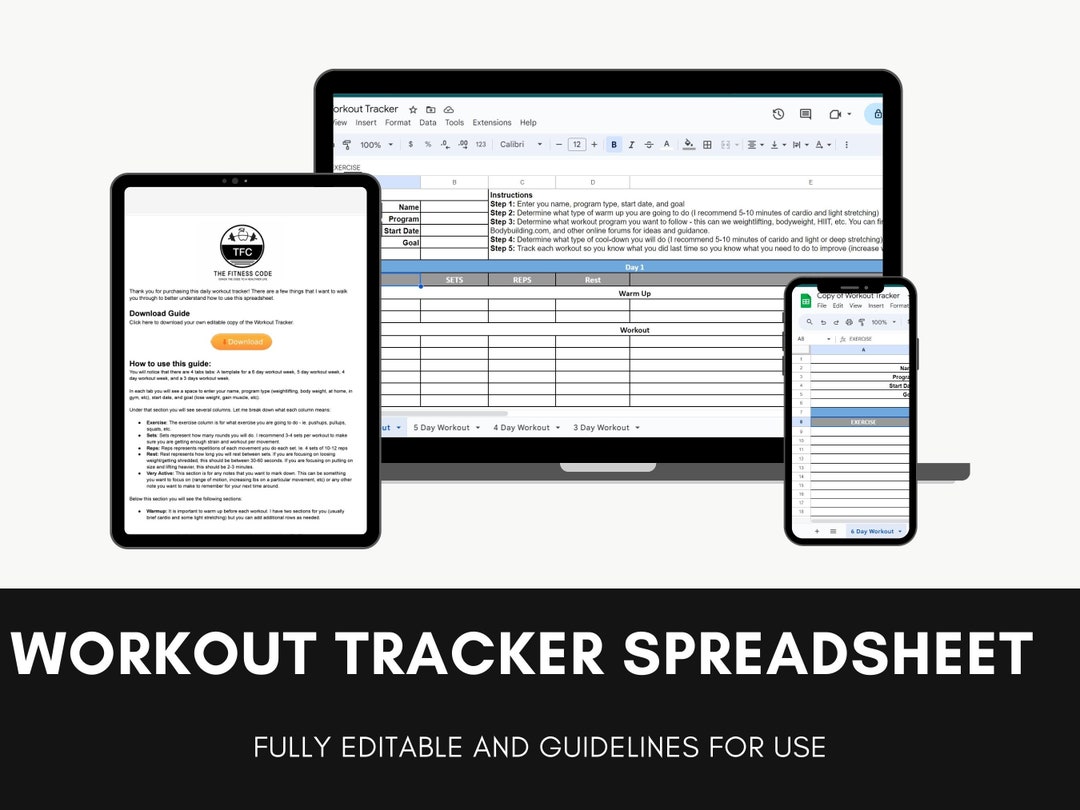 Workout Tracker Spreadsheet, Google Sheets, Fitness Journal, Digital ...