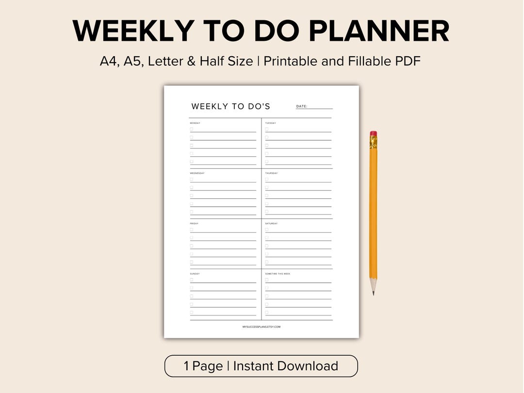 Weekly to Do List Printable, Weekly Task List Template, Weekly Planner ...