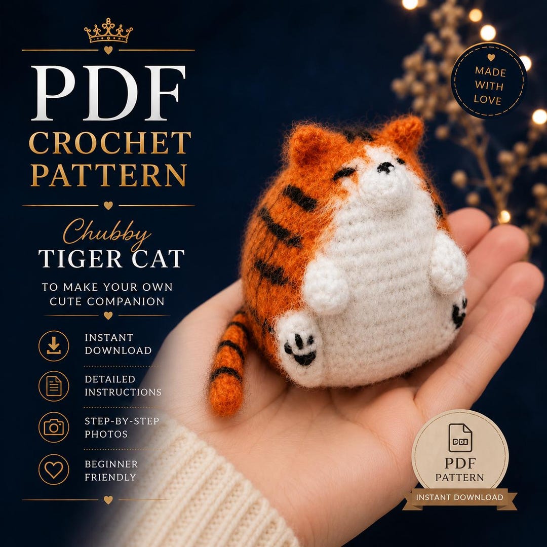Chubby Tiger Cat Crochet Pattern, Mini Amigurumi Tutorial, Pocket Pet ...