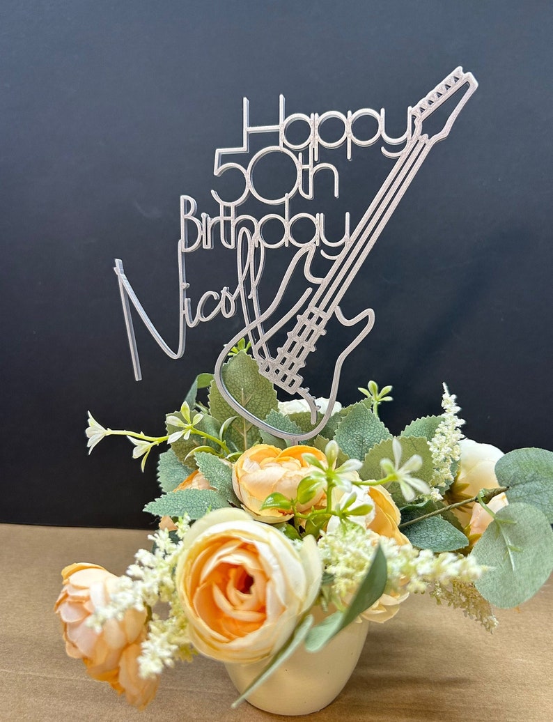 Guitar Cake Topper, Personalised Name Age Guitar, Guitar Theme, Rock ...