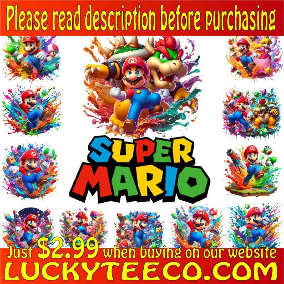 12 PNG Super Mario Splash and Watercolor Digital Design PNG File for ...