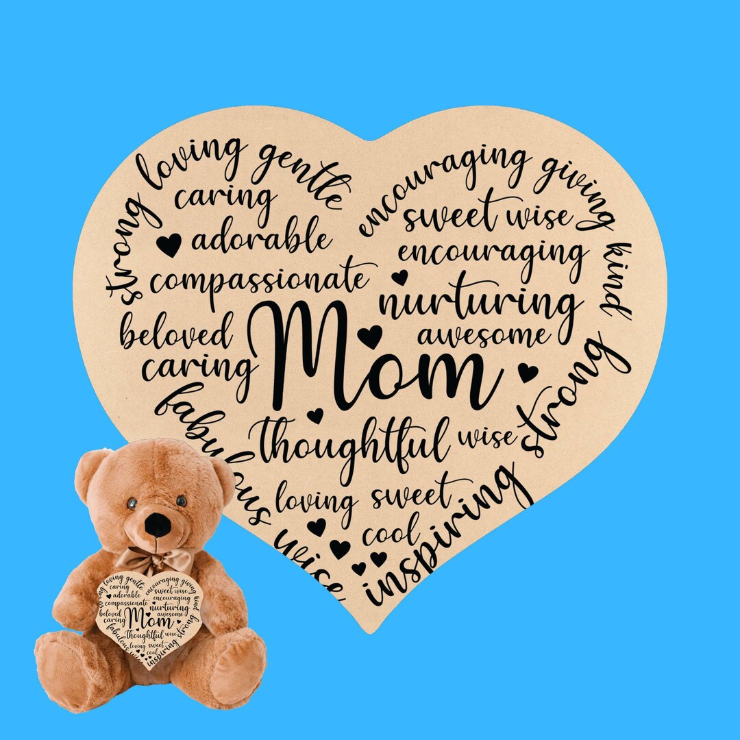 Teddy Bear Mom With Heart Sign,teddy Bear Mother's Day Gift With Heart ...