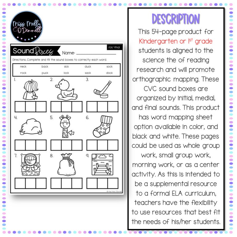CVC Elkonin Box Printables for Kindergarten, CVC Word Mapping Worksheet ...