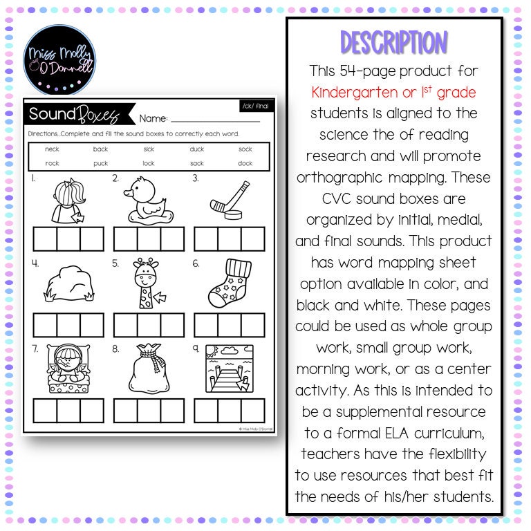 CVC Elkonin Box Printables for Kindergarten, CVC Word Mapping Worksheet ...