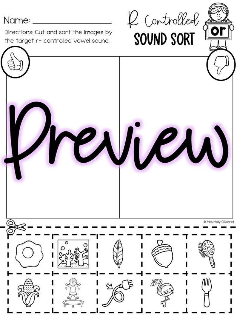 1st Grade R Controlled Vowel Sort Reading Worksheets; Ar, Or, Ir/er/ur ...