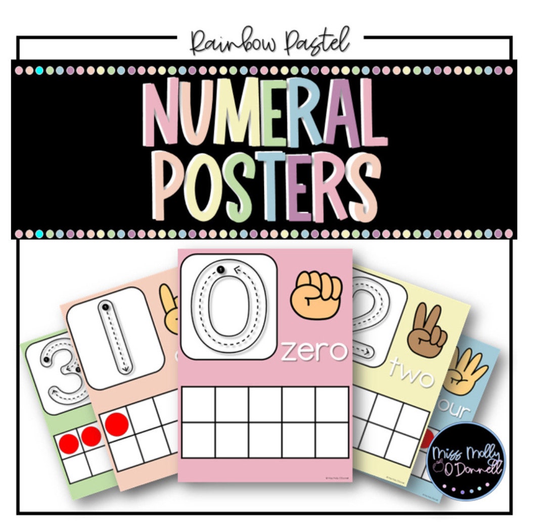 Ten Frame Number Posters 0-20: Rainbow Pastel Classroom Decor, Boho ...