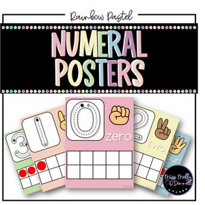 Ten Frame Number Posters 0-20: Rainbow Pastel Classroom Decor, Boho ...