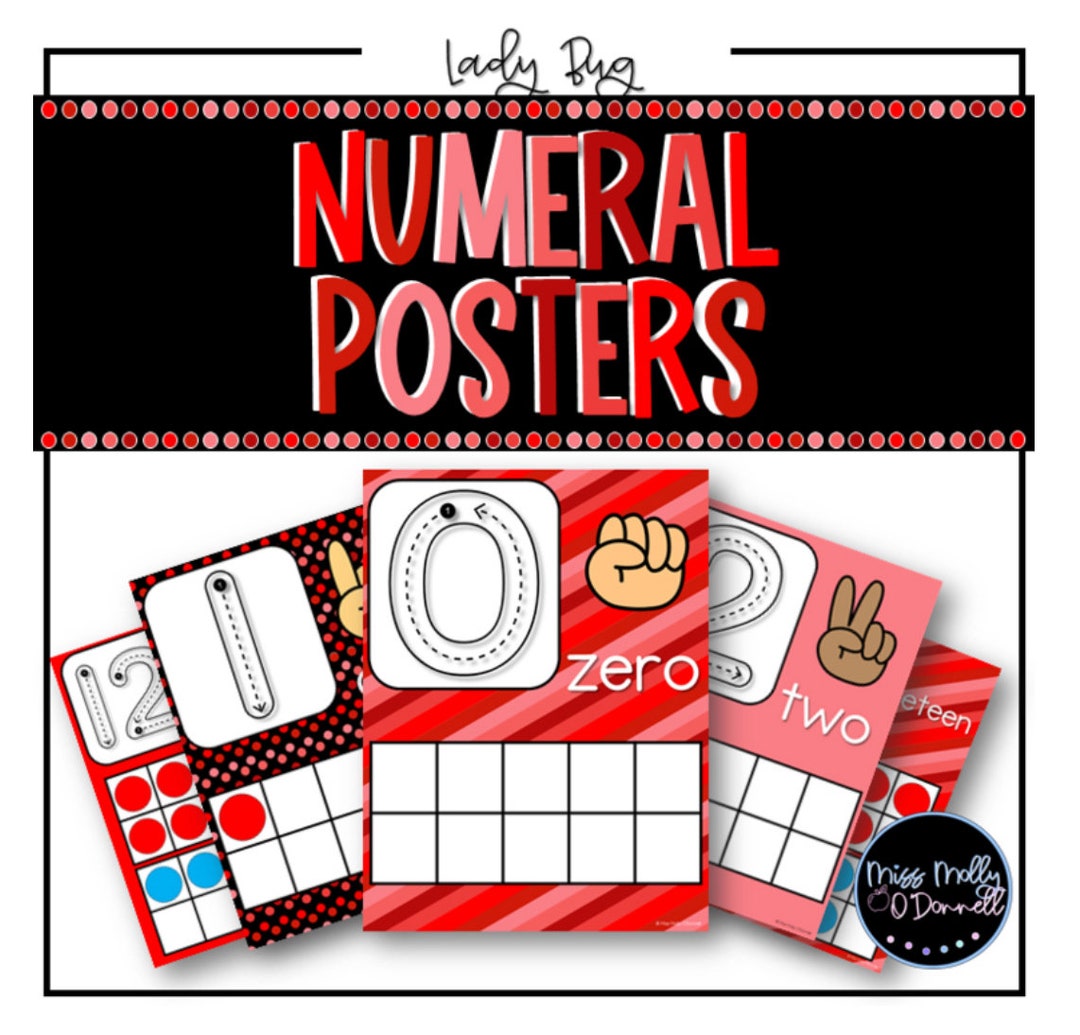 Ladybug Ten Frame Number Posters 0-20: Black and Red Classroom Decor ...