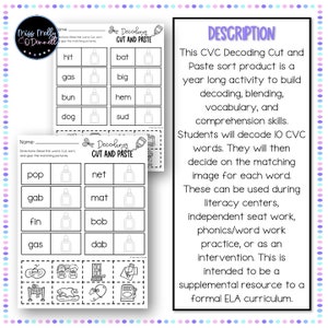 CVC Decoding Worksheet, CVC Reading Activities, Kindergarten Phonics ...