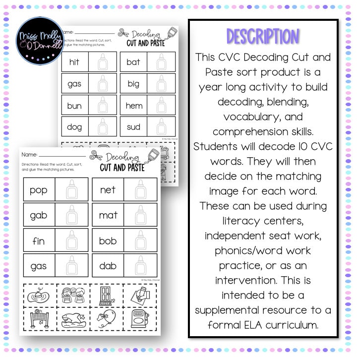 CVC Decoding Worksheet, CVC Reading Activities, Kindergarten Phonics ...