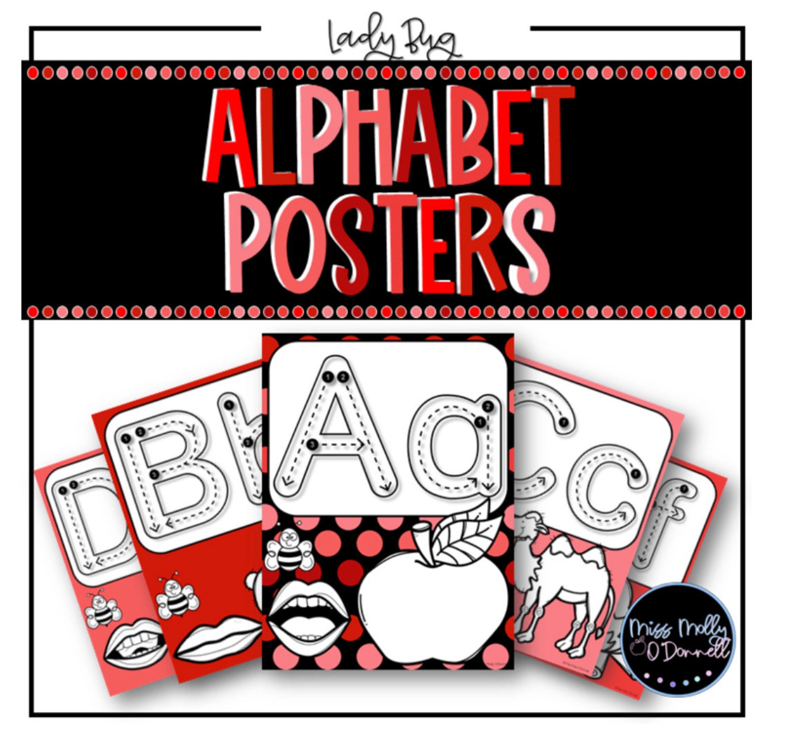 Black and Red Ladybug Classroom Decor, Kindergarten Alphabet Posters ...