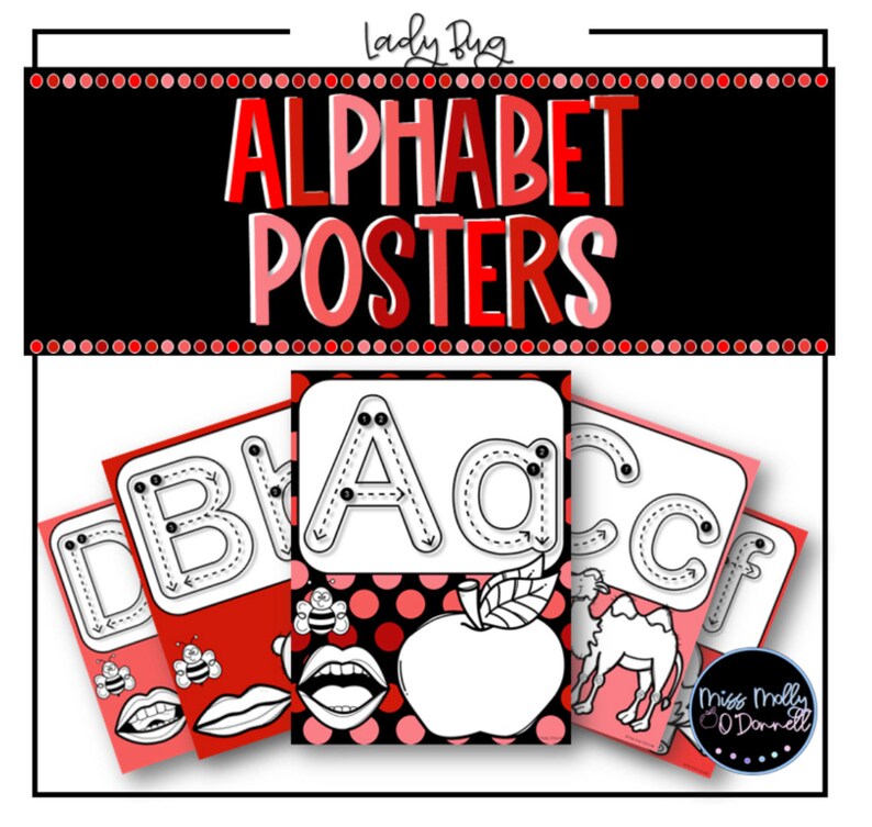Black and Red Ladybug Classroom Decor, Kindergarten Alphabet Posters ...