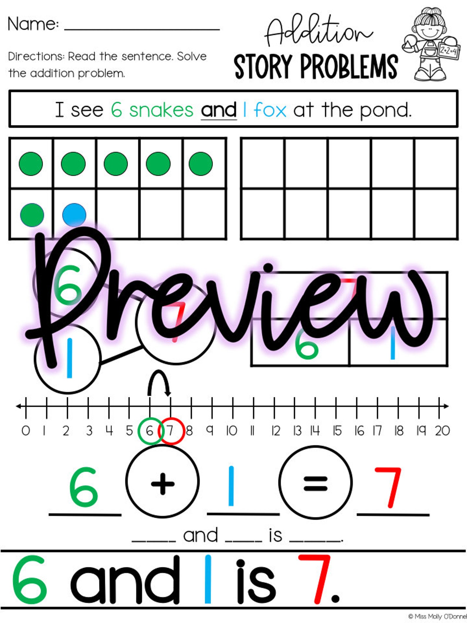 Decodable Kindergarten Addition Word Problems to 10 and to 20, CVC CVCE ...