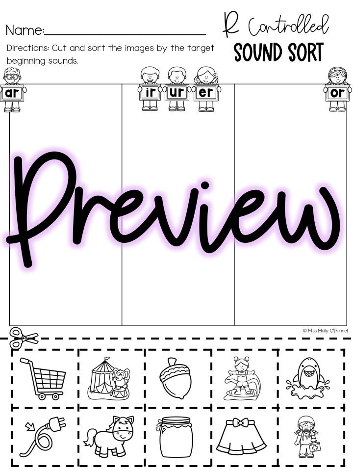 1st Grade R Controlled Vowel Sort Reading Worksheets Ar, Or, Ir/er/ur ...