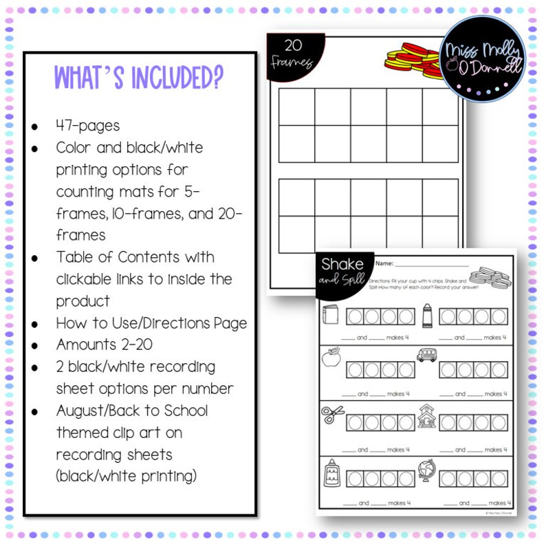 Kindergarten August Shake and Spill Worksheets, Back to School Number ...