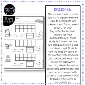 Kindergarten August Shake and Spill Worksheets, Back to School Number ...