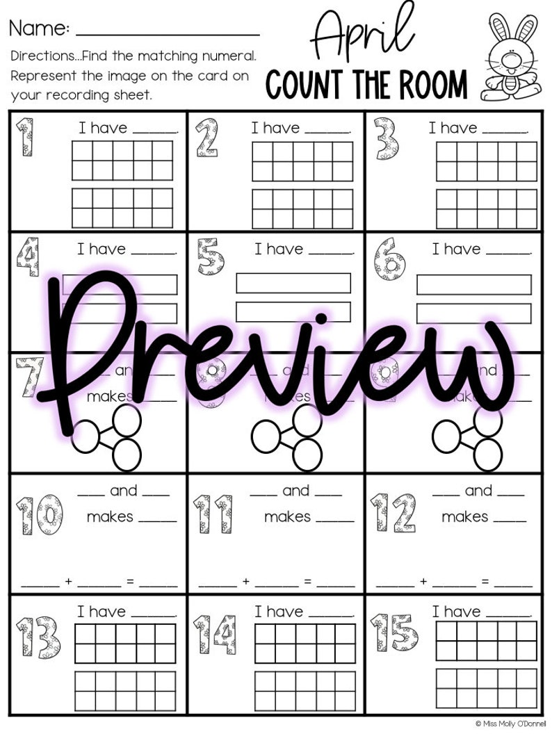 April Kindergarten Spring Math Worksheet Preschool Math Assessment ...