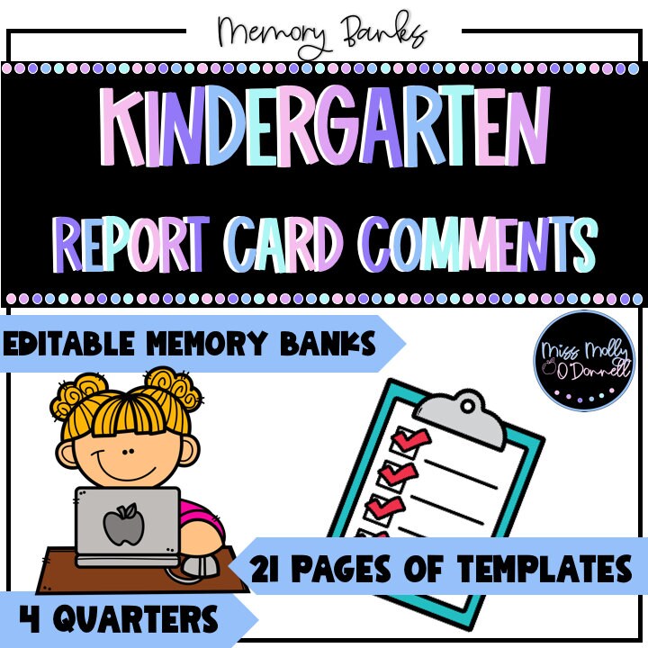 Editable Kindergarten Report Card Comments, Report Card Template, Home ...