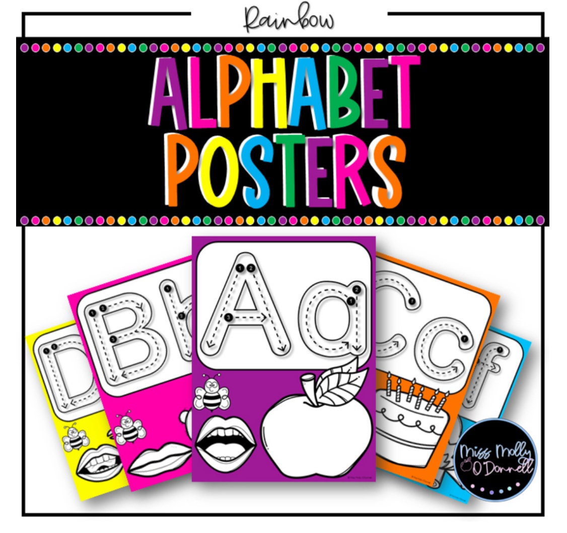 Rainbow Classroom Decor, Kindergarten Alphabet Posters, Preschool ...