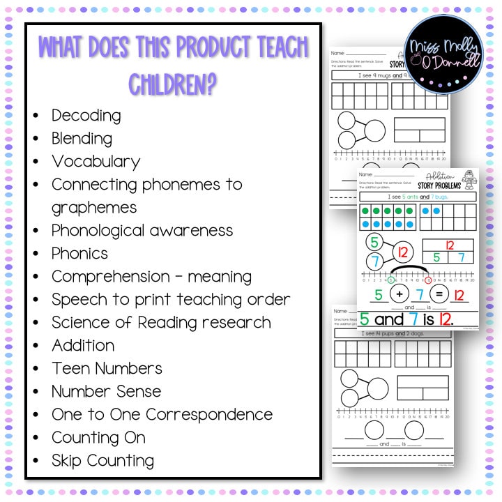 Decodable Kindergarten Addition Word Problems to 10 and to 20, CVC CVCE ...