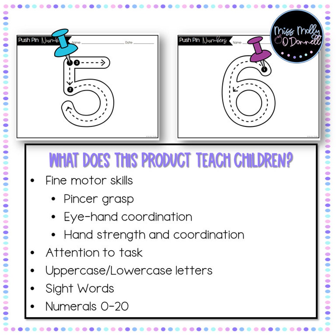 Fine Motor Push Pin BUNDLE, Sight Words, Fine Motor Skill Worksheet ...