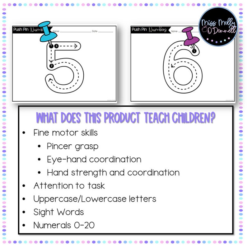 Fine Motor Push Pin BUNDLE, Sight Words, Fine Motor Skill Worksheet ...