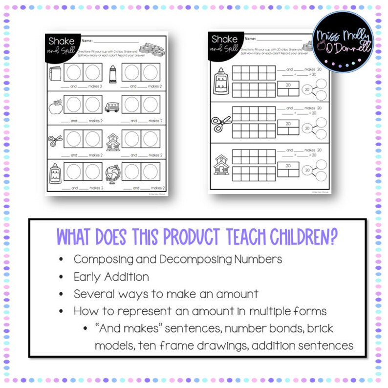 Kindergarten August Shake and Spill Worksheets, Back to School Number ...