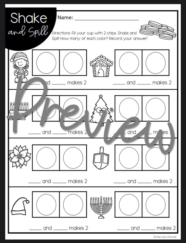 Kindergarten December Shake and Spill Worksheets Christmas - Etsy