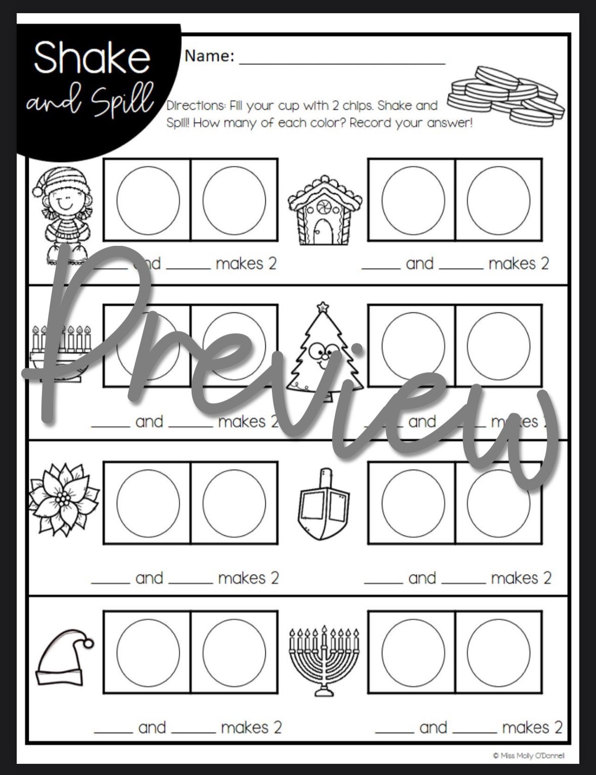 Kindergarten December Shake and Spill Worksheets Christmas - Etsy