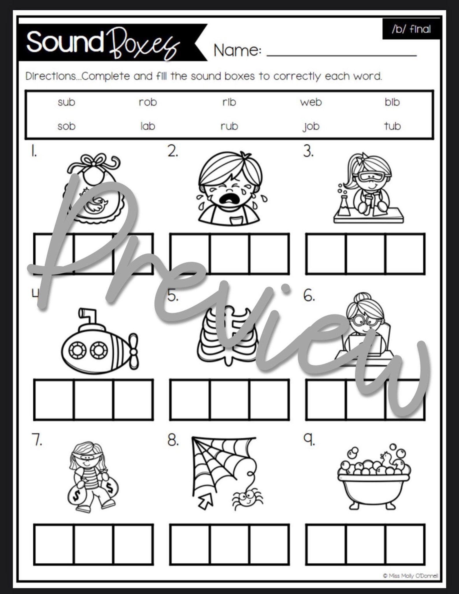 CVC Elkonin Box Printables for Kindergarten, CVC Word Mapping Worksheet ...