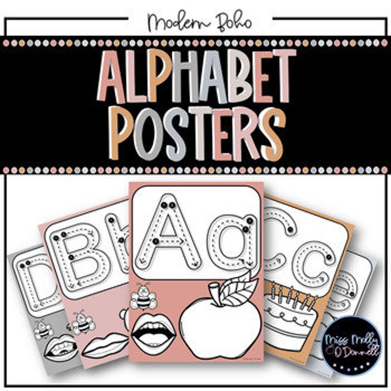 Modern Boho Classroom Decor, Kindergarten Alphabet Posters, Preschool ...
