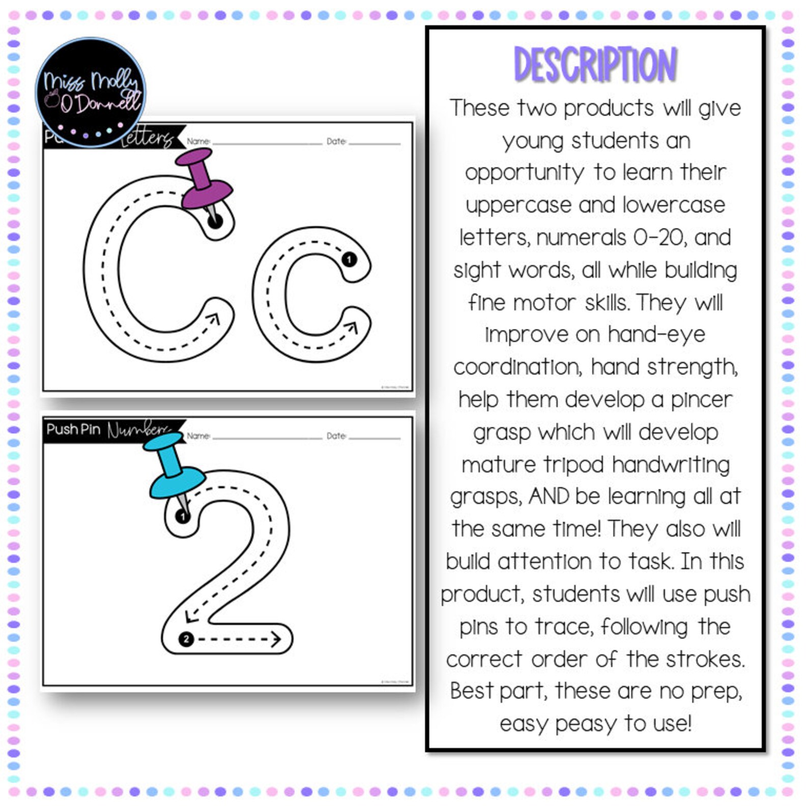 Fine Motor Push Pin BUNDLE, Sight Words, Fine Motor Skill Worksheet ...