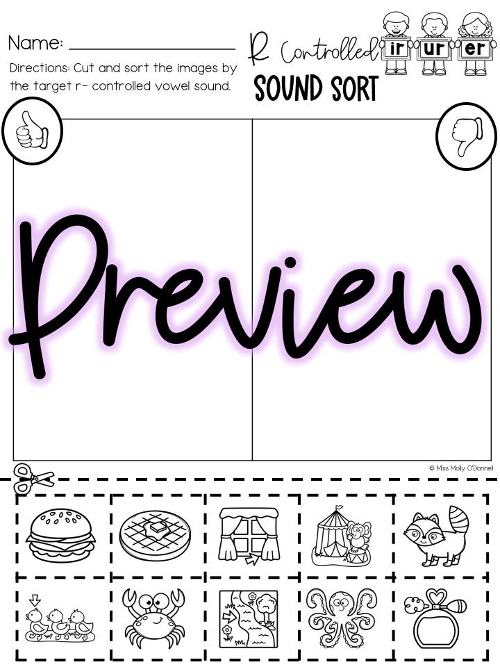 1st Grade R Controlled Vowel Sort Reading Worksheets Ar, Or, Ir/er/ur ...