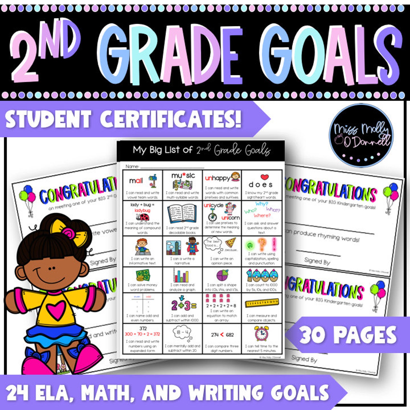 Second Grade Assessment, Data Tracking, Student Data Binder, Success ...