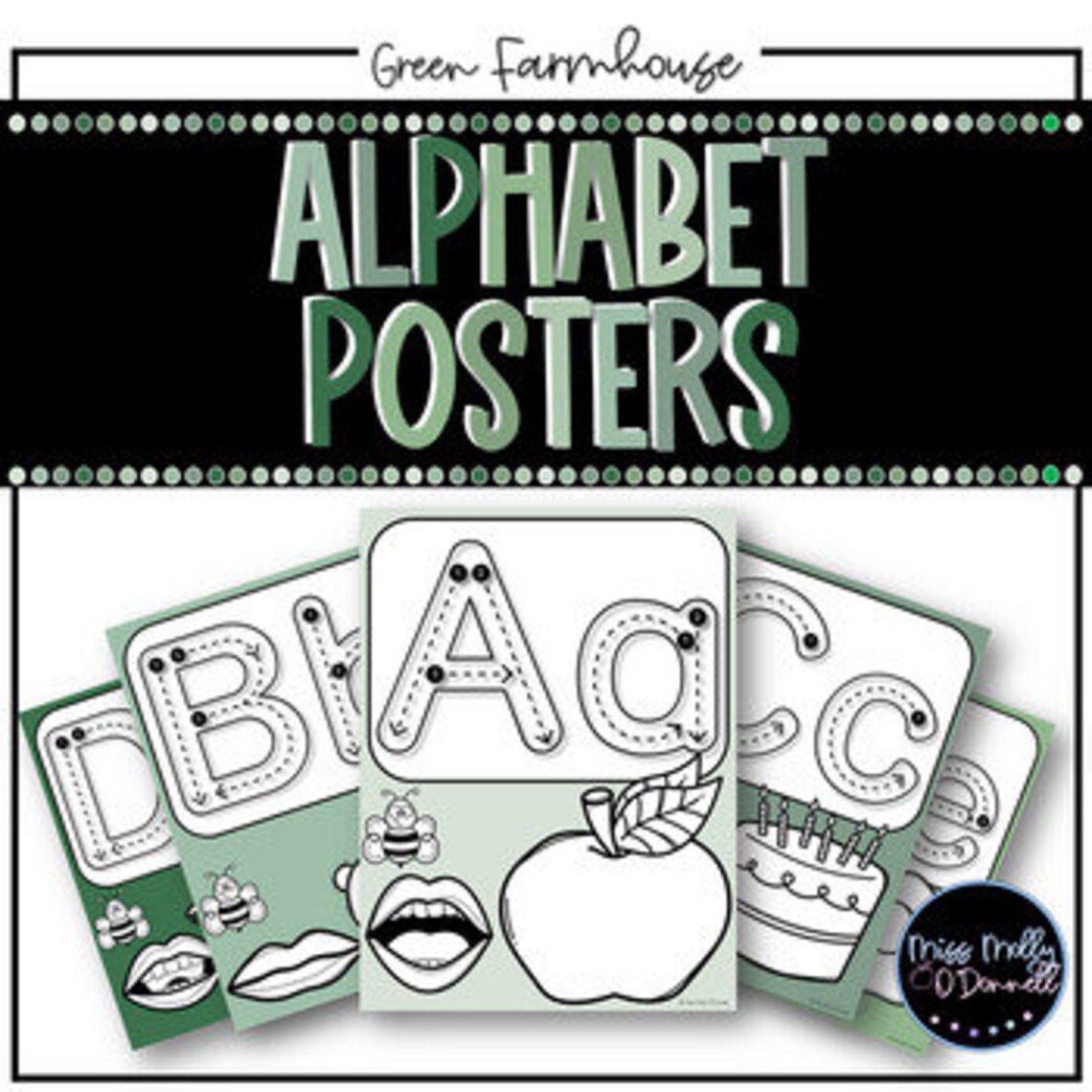 Green Farmhouse Classroom Decor, Kindergarten Alphabet Posters ...