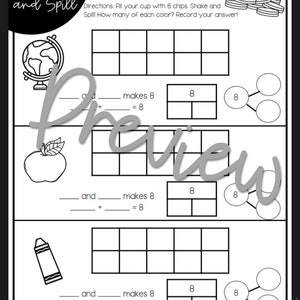 Kindergarten August Shake and Spill Worksheets, Back to School Number ...