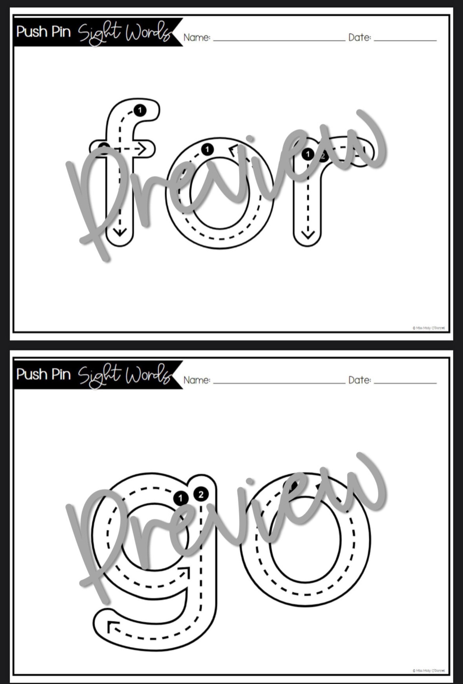 Kindergarten Fine Motor Worksheet 1st Grade Push Pin Sight Word Tracing ...