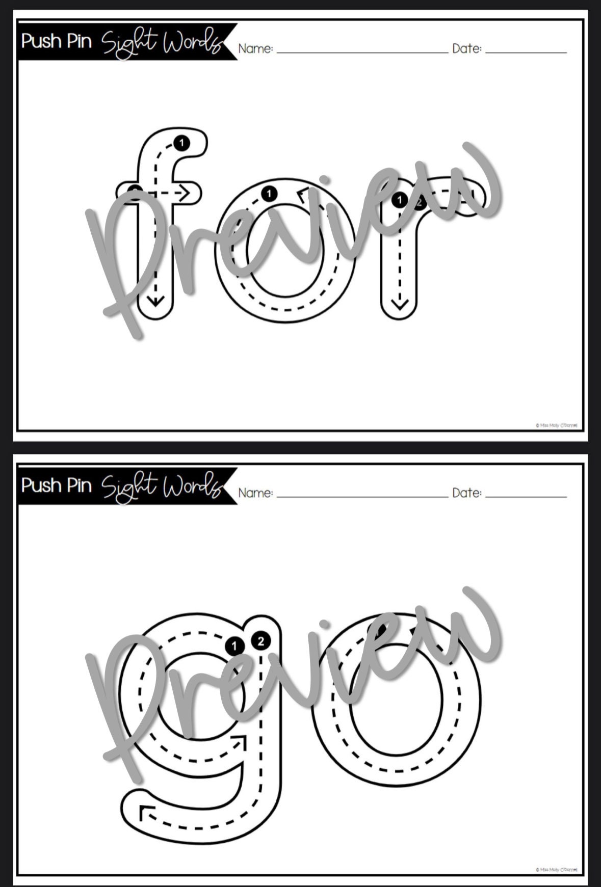 Kindergarten Fine Motor Worksheet 1st Grade Push Pin Sight Word Tracing ...