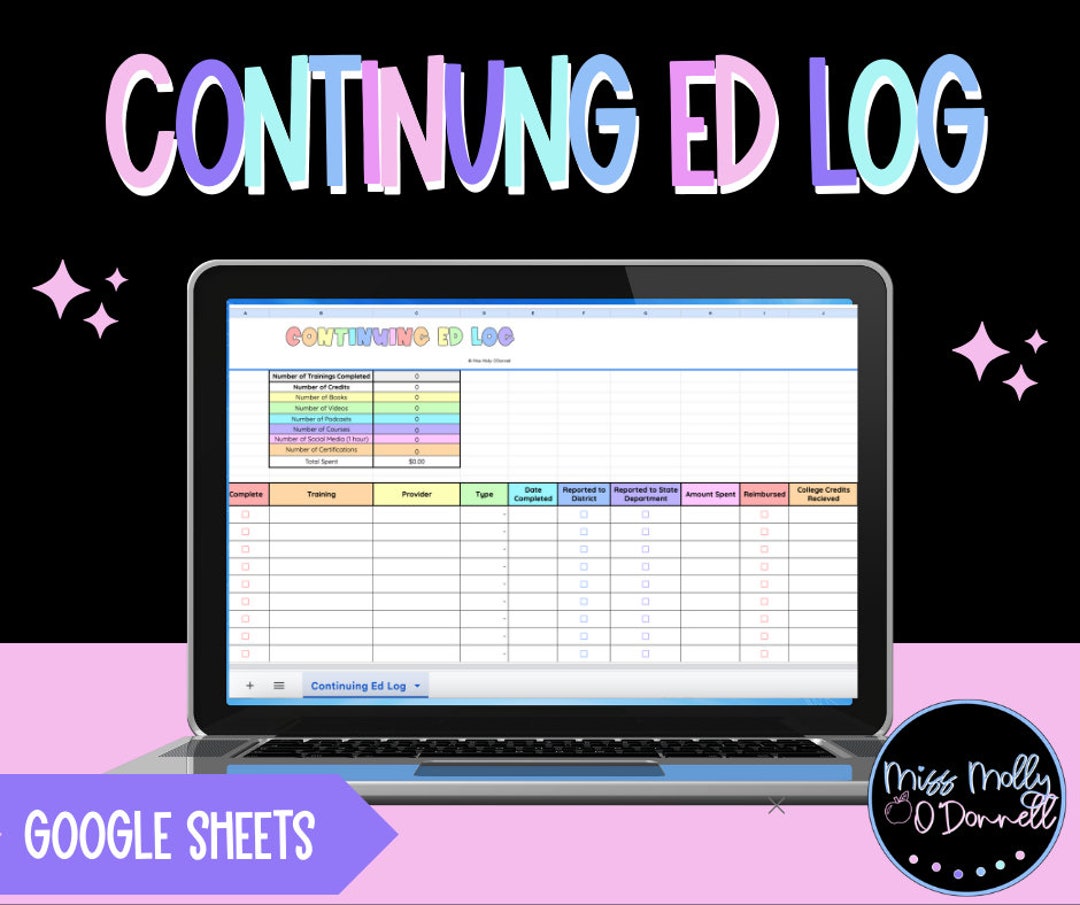 Teacher Continuing Education Log for Professional Development, Editable ...