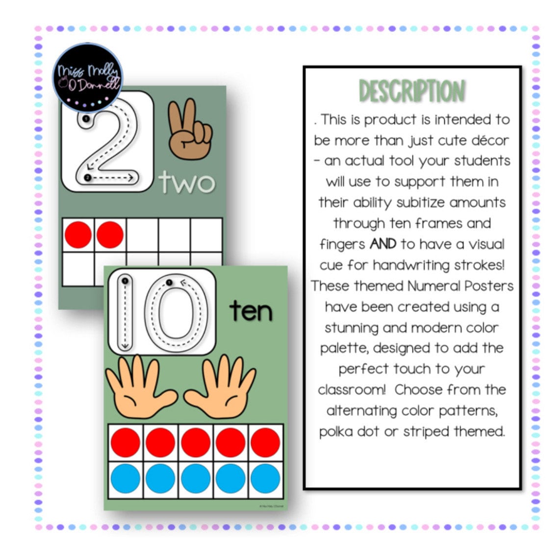 Ten Frame Number Poster 0-20: Eucalyptus Classroom Decor, Green ...