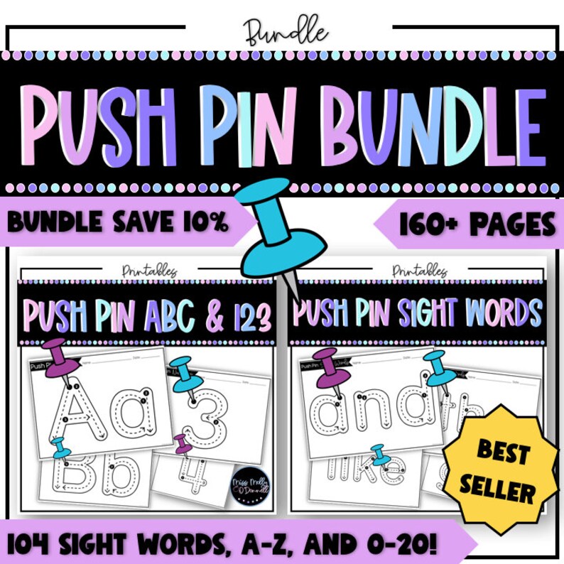 Fine Motor Push Pin BUNDLE, Sight Words, Fine Motor Skill Worksheet ...