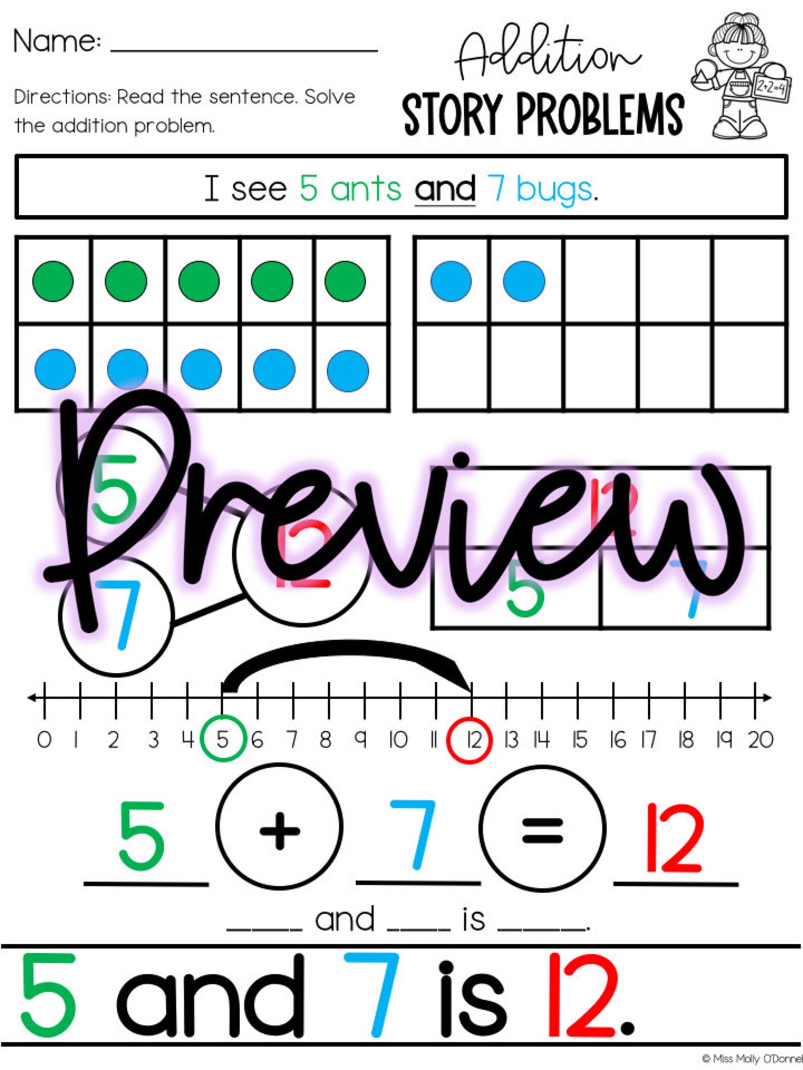Decodable Kindergarten Addition Word Problems to 10 and to 20, CVC CVCE ...