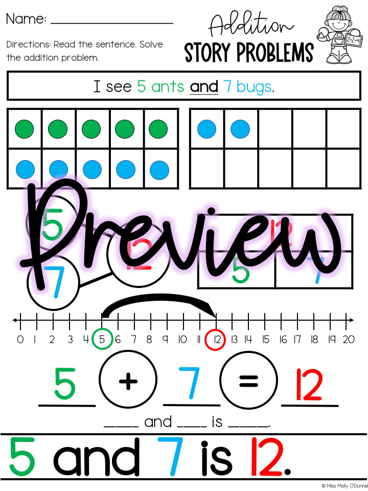Decodable Kindergarten Addition Word Problems to 10 and to 20, CVC CVCE ...