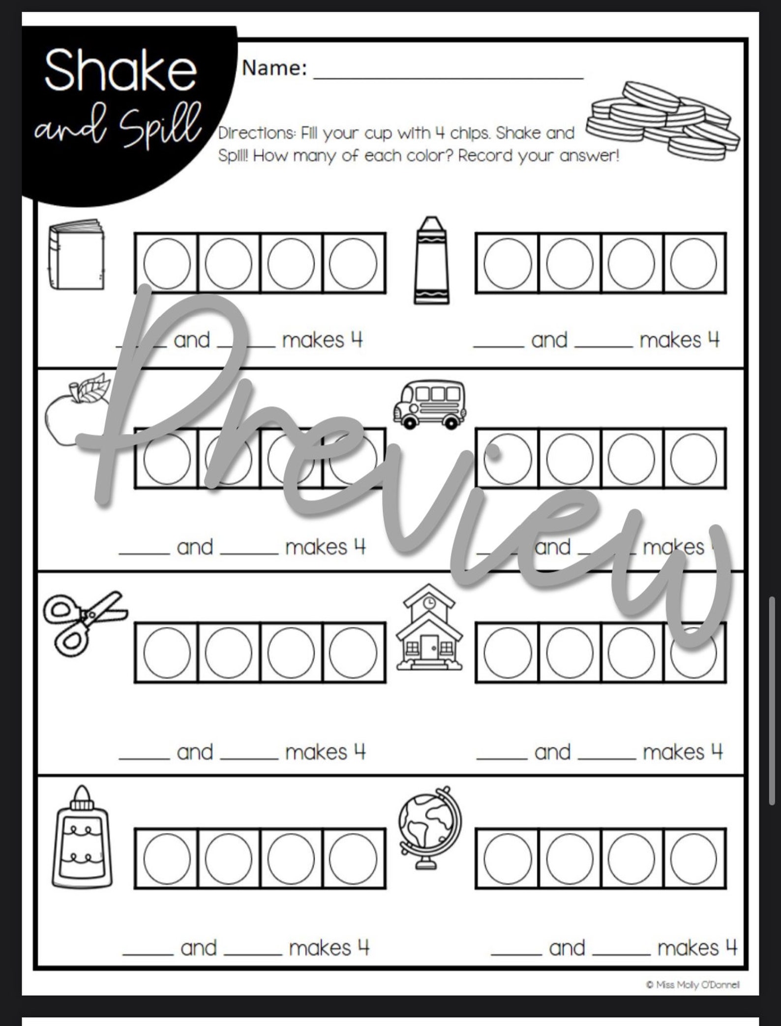 Kindergarten August Shake and Spill Worksheets, Back to School Number ...