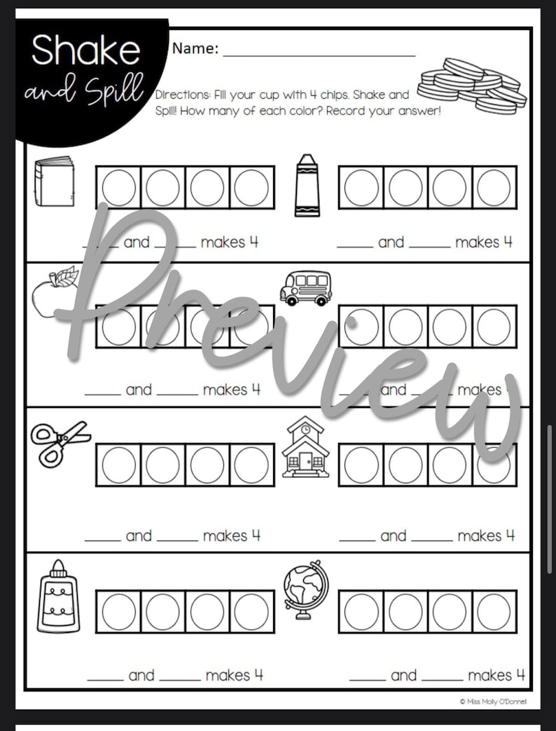 Kindergarten August Shake and Spill Worksheets, Back to School Number ...